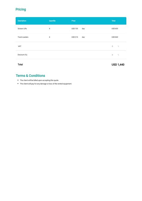 Rental Quotation Sample Template Google Docs Word Template Net