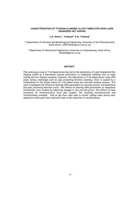Pdf Characterization Of Titanium Aluminide Alloys Fabricated Using