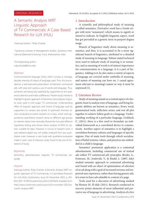Pdf A Semantic Analysis Wrt Linguistic Approach Of Tv Commercials A