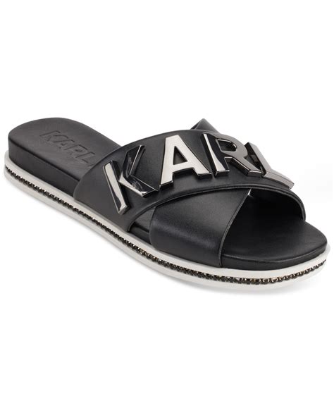 Karl Lagerfeld Womens Janie Crisscross Embellished Slide Sandals In