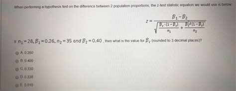 Solved When Performing A Hypothesis Test On The Difference Chegg
