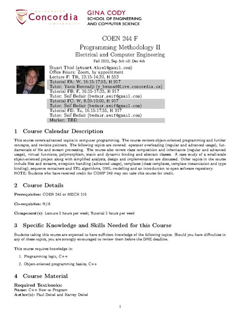 Coen244 Outline Coen 244 F Programming Methodology Ii Electrical