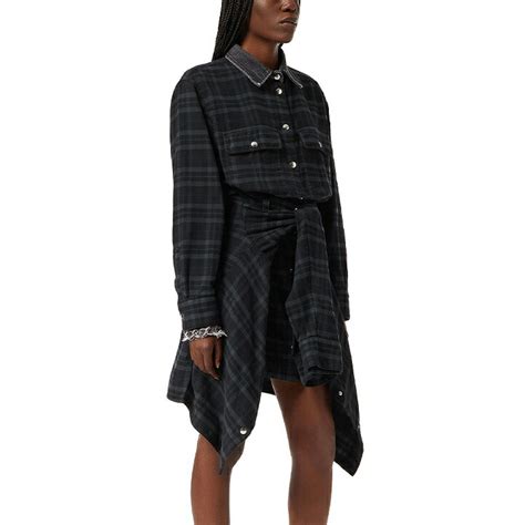 【楽天市場】★diesel ディーゼル レディース★チェック柄 襟デニム切替 膝上丈 長袖フランネルシャツワンピース【d Janice A】【サイズxs・s】【ブラック】die L T F4
