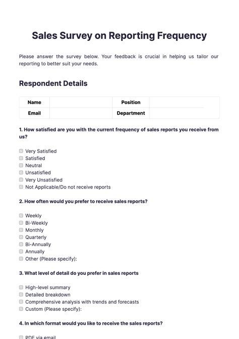 Free Sales Survey On Reporting Frequency Template To Edit Online