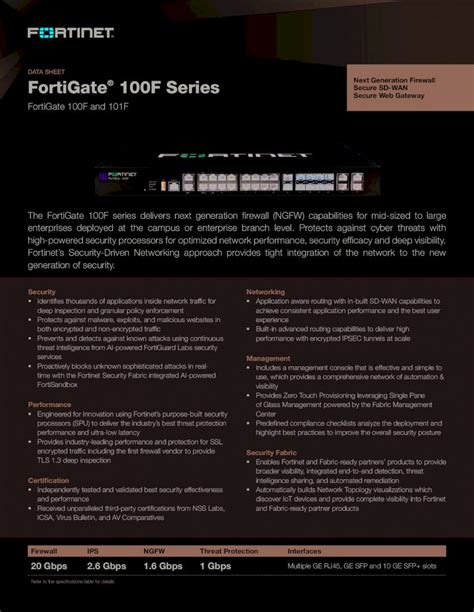 Pdf Fortigate 100f Series Data Sheet · Secure Web Gateway Firewall Ips Ngfw Threat Protection