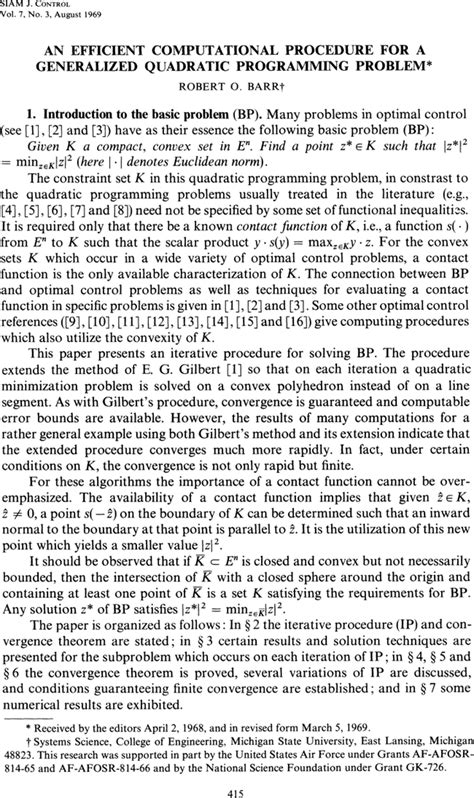An Efficient Computational Procedure For A Generalized Quadratic Programming Problem Siam