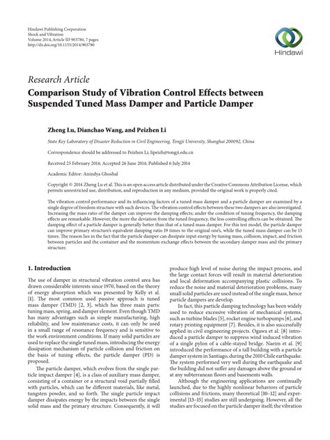 PDF Comparison Study Of Vibration Control Effects Between Suspended Tuned Mass Damper And