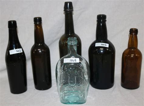 Collection Six 19th C Bottles Five Amber And Auction