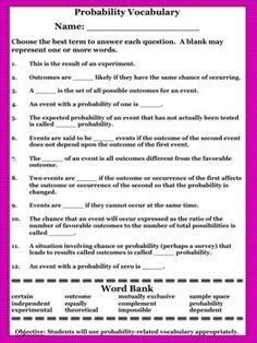 Complement Probability Worksheet With Answers
