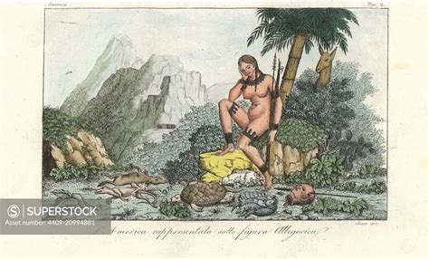 Allegorical Figure Of America As A Naked Tattooed Huntress With Bow And Arrow Looking Down At