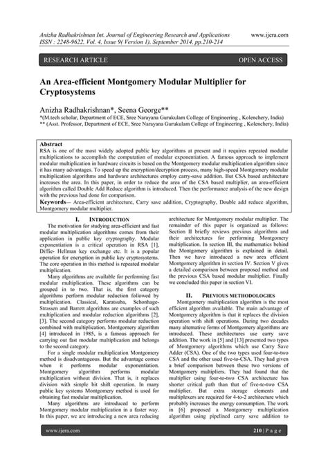 An Area Efficient Montgomery Modular Multiplier For Cryptosystems Pdf