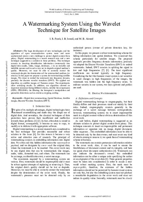 Pdf A Watermarking System Using The Wavelet Technique For Satellite