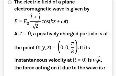 The Electric Field Of A Plane Electromagnetic Wave I Physics