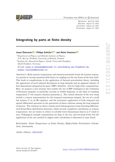 Pdf Integrating By Parts At Finite Density