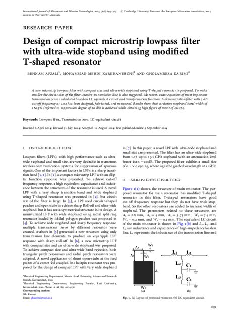 Pdf Design Of Compact Microstrip Lowpass Filter With Ultra Wide Stopband
