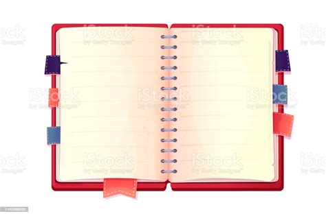 일기 흰색 배경에 격리된 만화 스타일의 상위 보기로 된 메모장 책갈피와 나선형 일일 플래너로 예약하십시오 벡터 그림 가까운에 대한 스톡 벡터 아트 및 기타 이미지 Istock