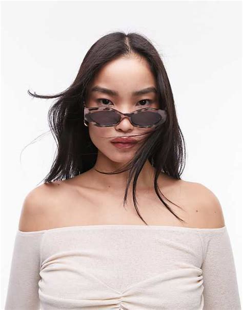 Topshop Cosmo Rectangular Cat Eye Sunglasses In Light Tort Asos
