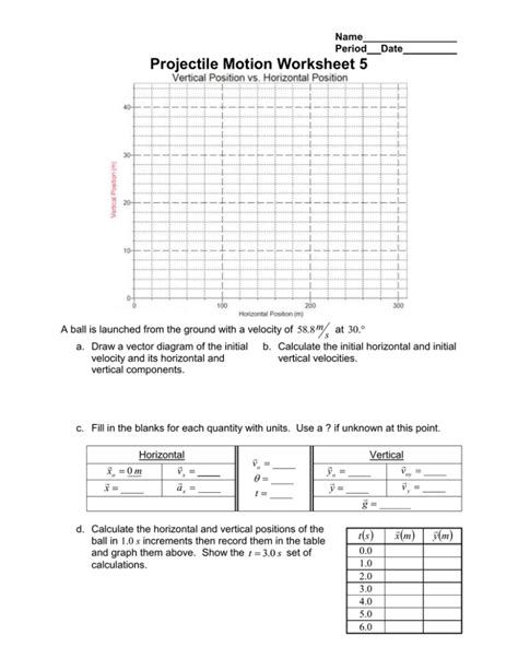 Projectile Motion Worksheet Physics Problem Set