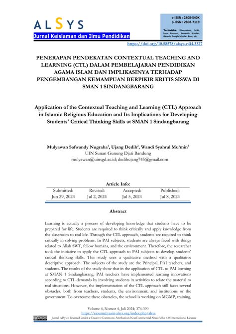 Pdf Penerapan Pendekatan Contextual Teaching And Learning Ctl Dalam Pembelajaran Pendidikan