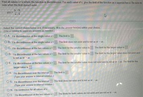 Solved Find All Values X A Where The Function Is