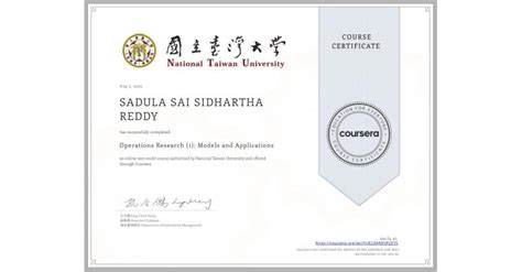 Sadula Sai Sidhartha Reddy On Linkedin Completion Certificate For Operations Research 1