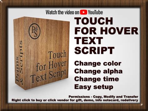 Second Life Marketplace Prims And Scripts Touch For Hover Text Script
