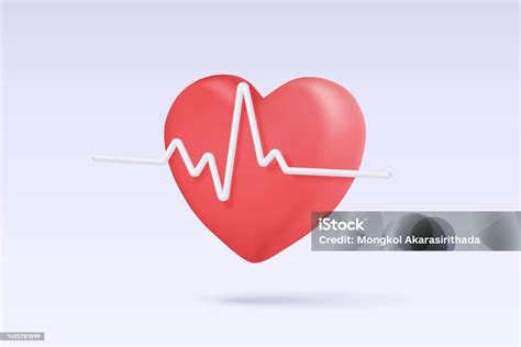 배경에 흰색 펄스 라인이있는 3d 빨간색 심장 건강한 라이프 스타일을위한 심장 박동 또는 심전도 맥박 측정 심장 보조 의료 건강 관리 개념 3d 벡터 아이콘 렌더링 일러스트