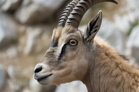 Close Up Of Ibex S Face With Its Distinctive Horned Profile In View Stock Illustration