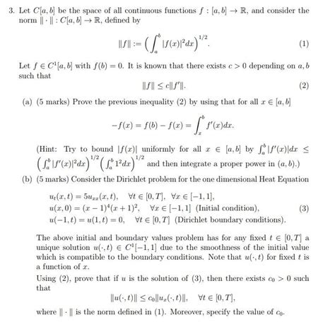 solved 3 let c[a b] be the space of all continuous
