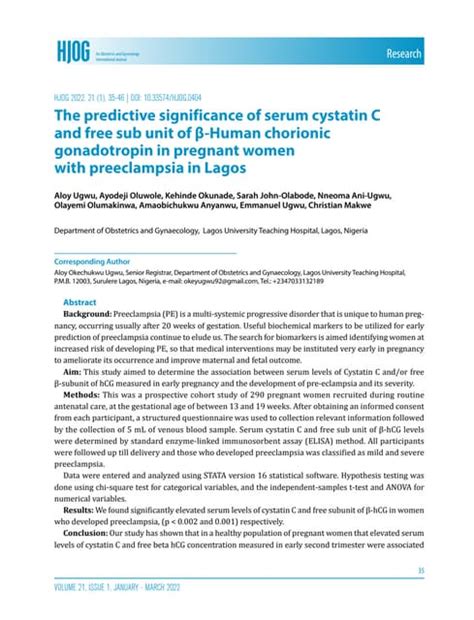 The Predictive Significance Of Serum Cystatin C And Free Sub Unit Of β