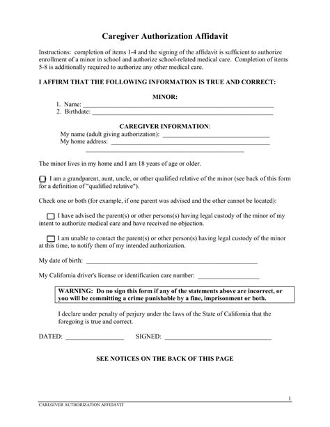 California Caregiver Authorization Affidavit Form Fill Out Sign