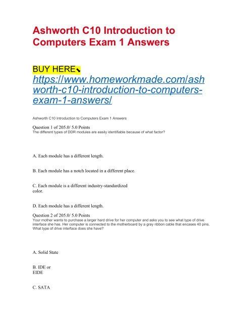 Ashworth C Introduction To Computers Exam Answers