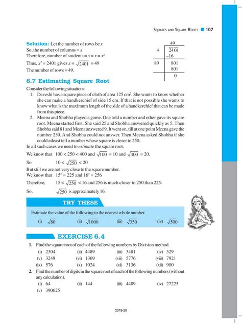 NCERT Book Class Maths Chapter Squares And Square Roots AglaSem Schools