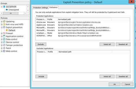 Exploit Exclusion Specific Process Name Sophos Endpoint Software