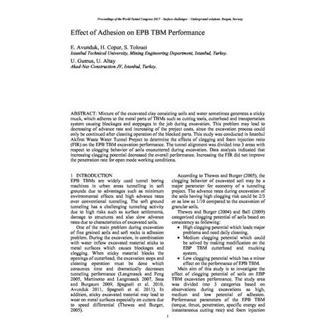 Effect Of Adhesion On Epb Tbm Performance Ita Library