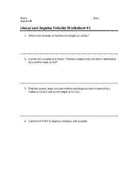 Linear And Angular Velocity Worksheet By Mr Hughes TPT