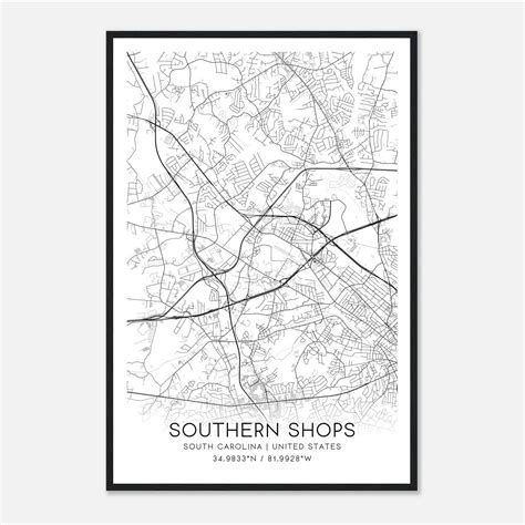 Southern Shops South Carolina Map Poster Modern Home Decor Wall Art