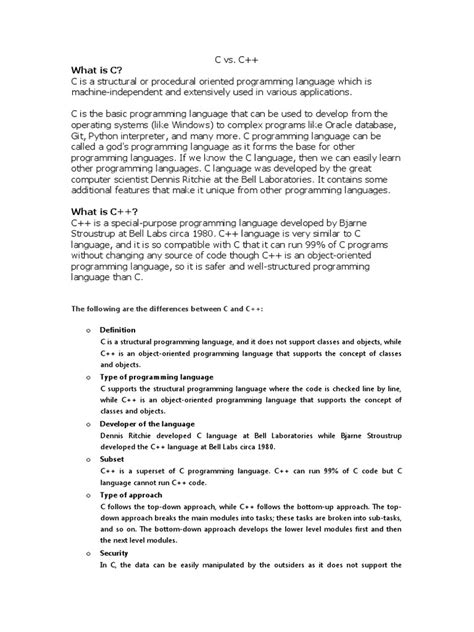C Vs Cpp Pdf C Subroutine
