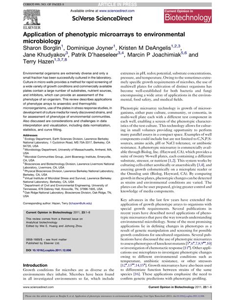 Pdf Application Of Phenotypic Microarrays To Environmental Microbiology