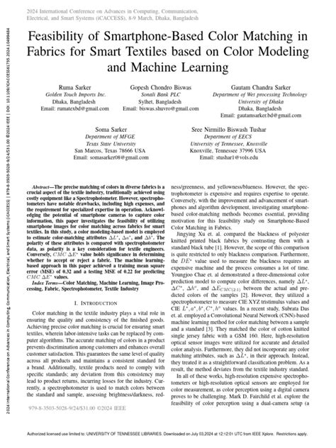 Feasibility Of Smartphone Based Color Matching In Fabrics For Smart Textiles Based On Color