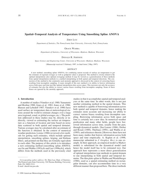 Pdf Spatialtemporal Analysis Of Temperature Using Smoothing Spline Anova