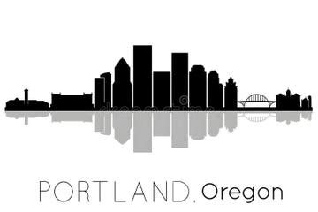 Portland Oregon Skyline Silhouette With Reflection On White Background Stock Illustration
