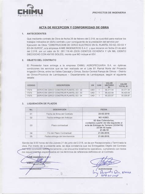 Modelo De Acta De Conformidad De Entrega De Obra Noticias Modelo