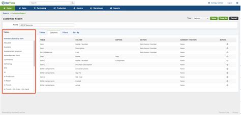 Inventory Status By Item Table For The Bil Order Time