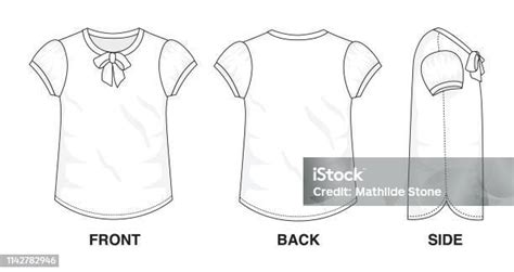옷과 패션의 고립 된 T셔츠 개체 세련 된 착용 빈 셔츠에 기입 일반 티 나비 컵 소매 일러스트 벡터 템플릿 전면 후면 및 측면 보기 0명에 대한 스톡 벡터 아트 및 기타