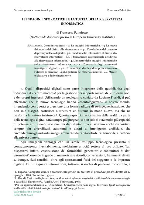 Pdf Le Indagini Informatiche E La Tutela Della Riservatezza