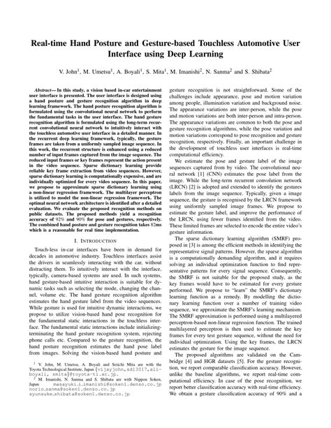 Pdf Real Time Hand Posture And Gesture Based Touchless Automotive User Interface Using Deep