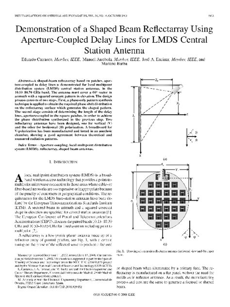 Pdf Demonstration Of A Shaped Beam Reflectarray Using Aperture Coupled Delay Lines For Lmds