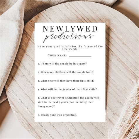 Newlywed Predictions Bridal Shower Game Minimalist Wedding Shower