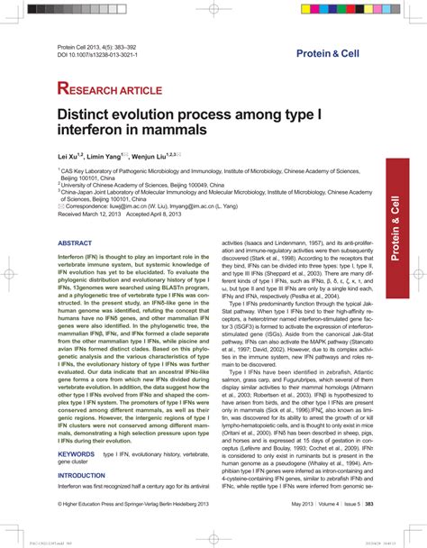 Pdf Distinct Evolution Process Among Type I Interferon In Mammals